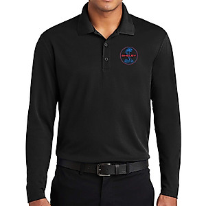 Ford Mustang Shelby Blue and Red Long Sleeve Polo, Black Large