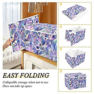 Kigai Storage Basket Butterfly Purple Storage Boxes with Lids and Handle, Large Storage Cube Bin Collapsible for Shelves Closet Bedroom Living Room, 16.5x12.6x11.8 In