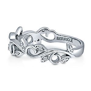BERRICLE Sterling Silver Leaf Cubic Zirconia CZ Filigree Fashion Ring for Women, Rhodium Plated Size 8