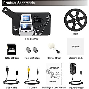 8mm & Super 8 Reels to Digital MovieMaker Pro Film Digitizer,Film Scanner,Converts Frame by MP4 Files, with 2.4'' Screen, Viewing Saving on SD Card(Included) for 3”5”7”9” Reels
