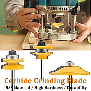 TAIWAIN 1/4 Inch Shank Groove Tongue Cutter Router bit, Raised Panel Cabinet Door with Back-Cutter Panel Round Over Tool, Door Wood CNC Milling Tool for Woodworking(F-14HX)