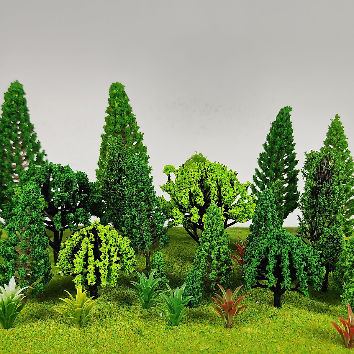 MOMOONNON Model Trees 1.1-5.1inch Mixed Diorama Green Model Trees Colorful Grass Architecture Mini Trees for Crafts Building Model Railway Scenery Landscape Supplies (Style 01)