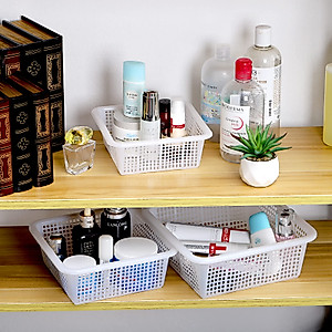 ZENFUN 24 Pieces Plastic White Storage Baskets, 3 Sizes Stackable Storage Bins Container Stationery, Small Tools, Cleaning Products, Space Saving