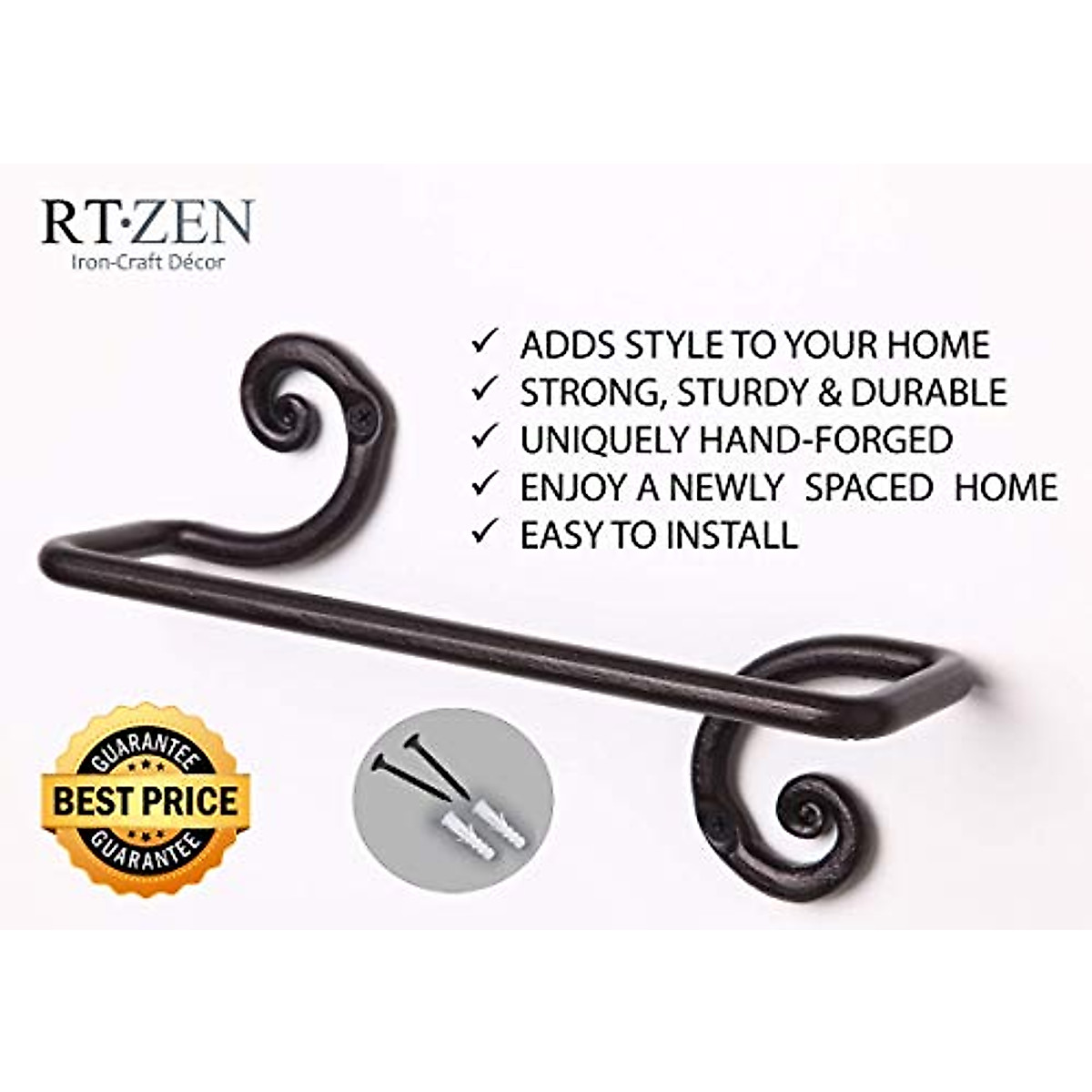 RTZEN Wrought Iron Bathroom Accessories Set, Decorative Hand Towel Bar and Body Towel Bar Hanger