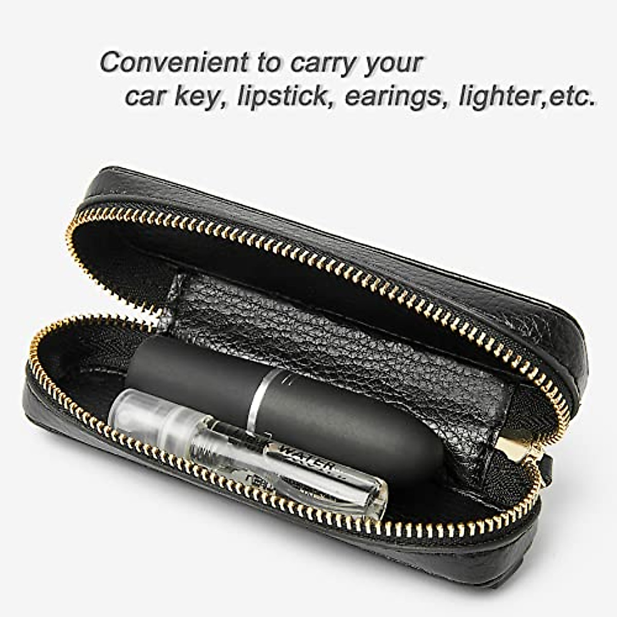 ZVE Detachable Leather Zipper Small Purse Pouch Bag Carrying Coins Keys for Women Men - Black