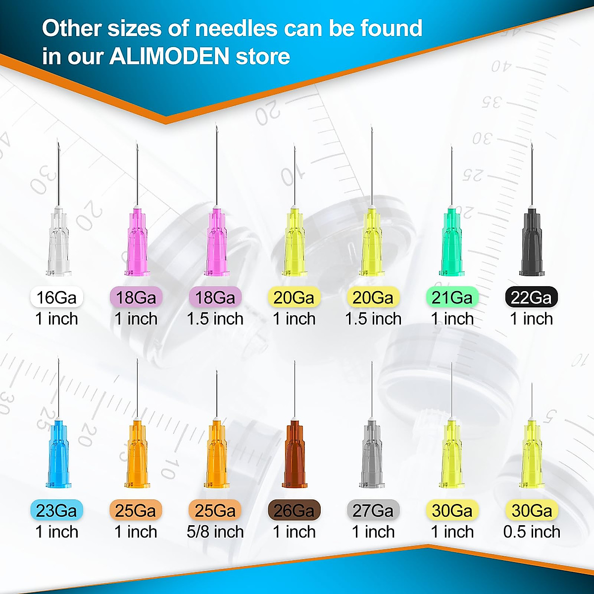 Alimoden 100 Pack 16Ga 1.5 Inch Needle 38mm with Cap for Lab and Industrial AccessoriesIndividually Packed