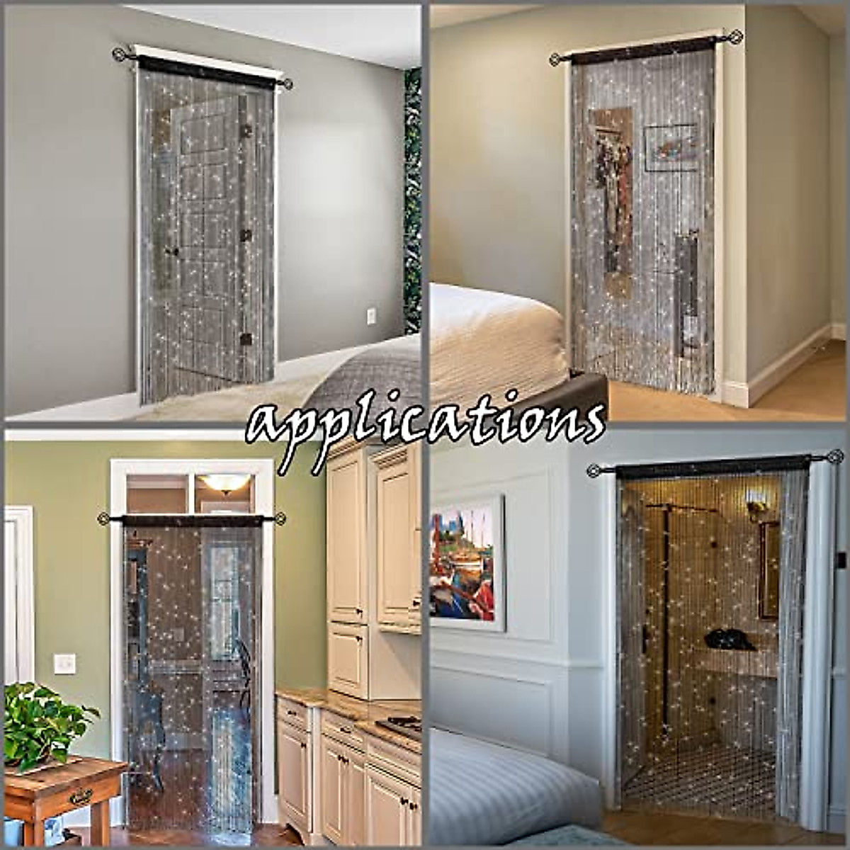 2 Pcs Door String Curtain Doorway Beads Curtains,Hanging Room Divider Beaded Decor Hippie Glitter Fringe Panel Closet Window Wall Backdrop Doors Sequin Sheer Boho Doors Tassel (2, Coffee, 39×79in)