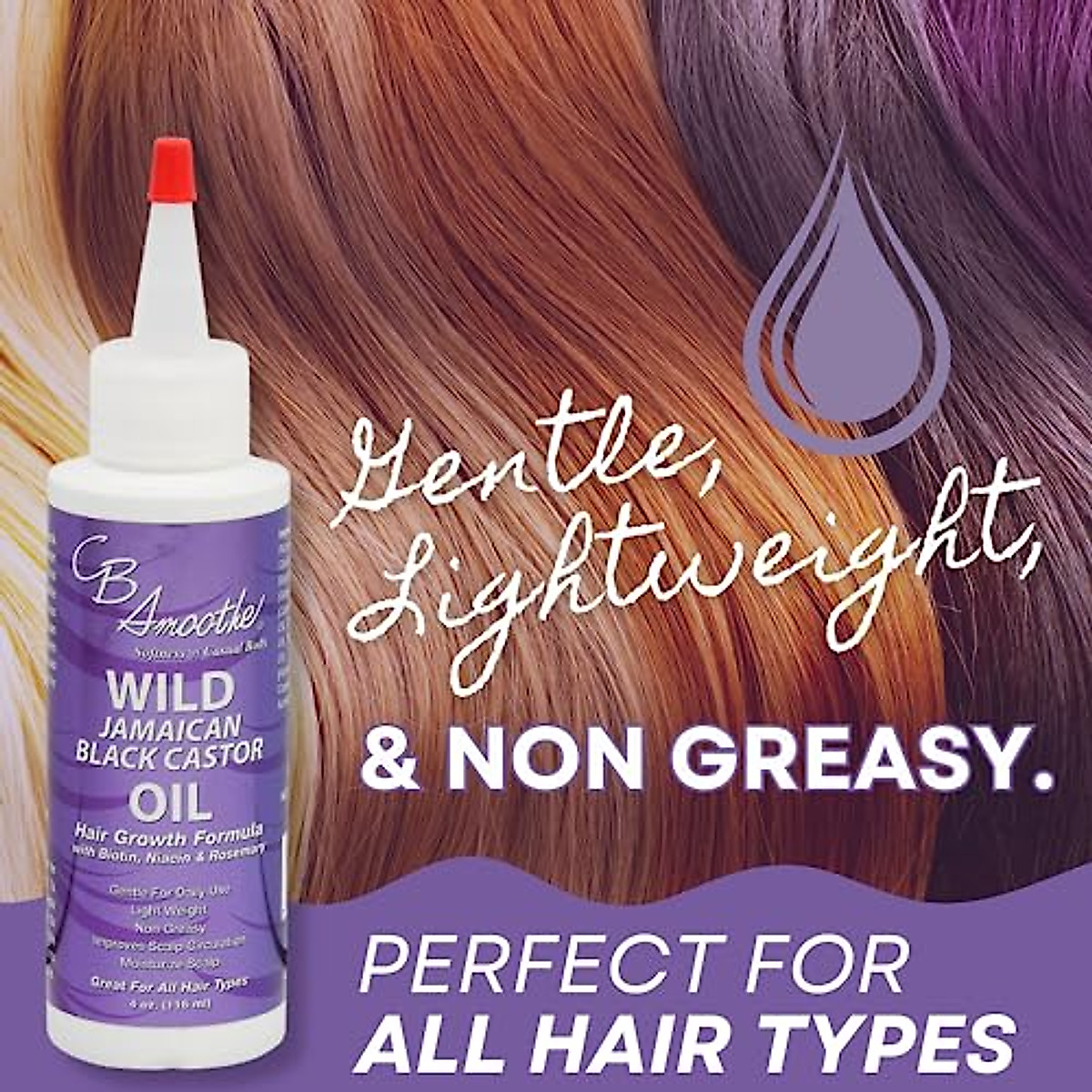 CB Smoothe Wild Jamaican Black Castor Oil - Hair Growth Formula with Biotin, Niacin & Rosemary - Promotes Scalp Circulation & Natural Growth - Lightweight, Non Greasy Formula - 4oz Bottle