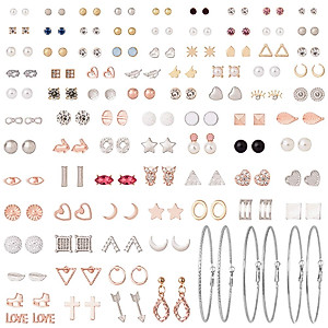 87 Pairs Assorted Earrings Set Fashion Earrings for Women Stud Earrings Set Hypoallergenic Faux Pearl Flower Heart Earring Sets