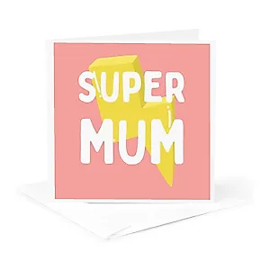 3dRose Greeting Card - Energetic Mom Super Mom Birthday and Mothers Day Greeting Gift Rosette - Mom Birthday