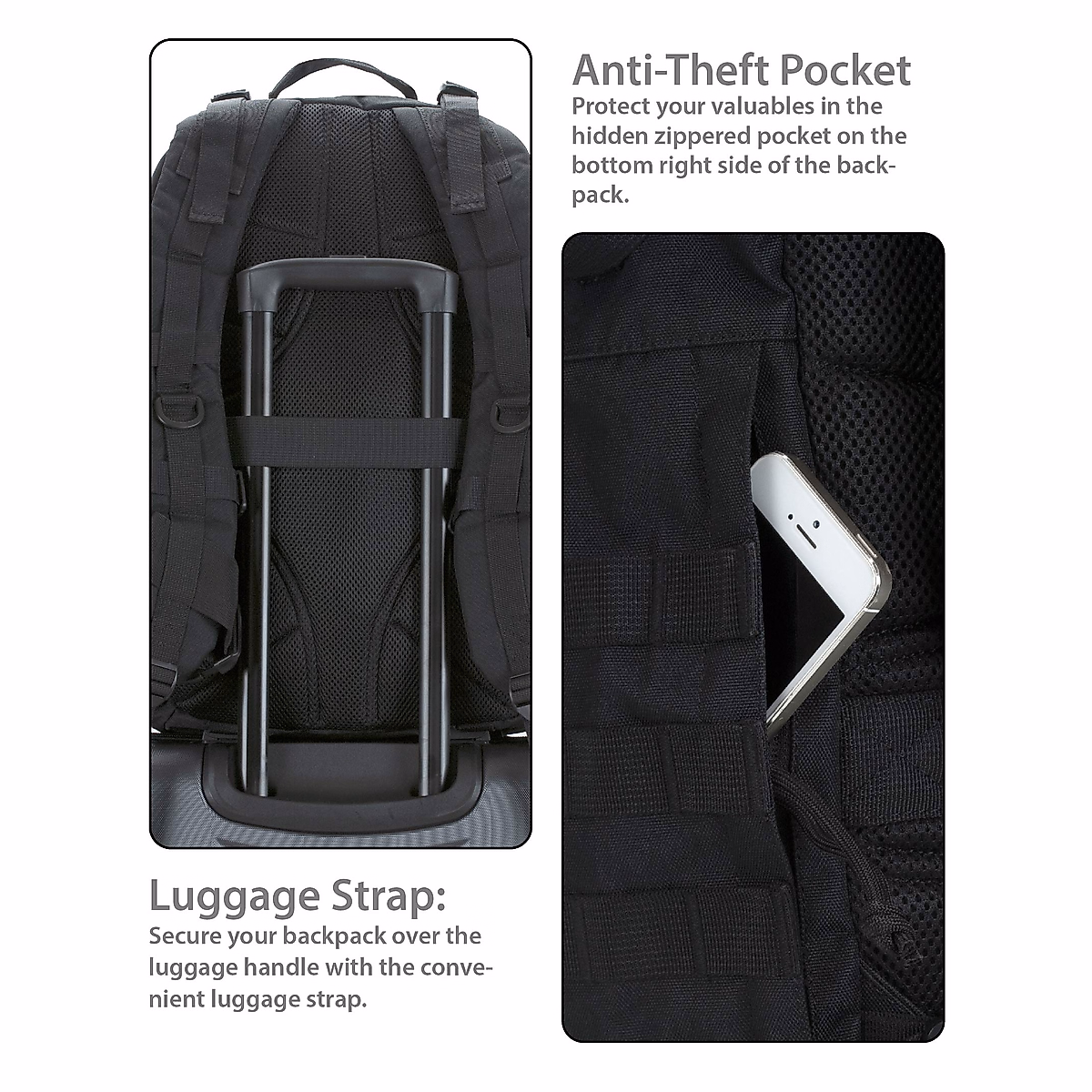 Rockland Military Tactical Laptop Backpack, Black, Large