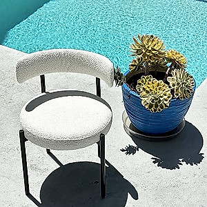 Locus Bono Boucle Dining Chairs Set of 4, Modern Upholstered Dining Room Chairs, Armless Kitchen Chair for Dining Room, Living Room, Black Metal Legs (4 PCS, White)