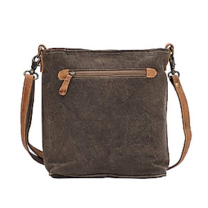 Myra Bag Vintage Stamp Upcycled Canvas & Cowhide Shoulder Bag S-1477