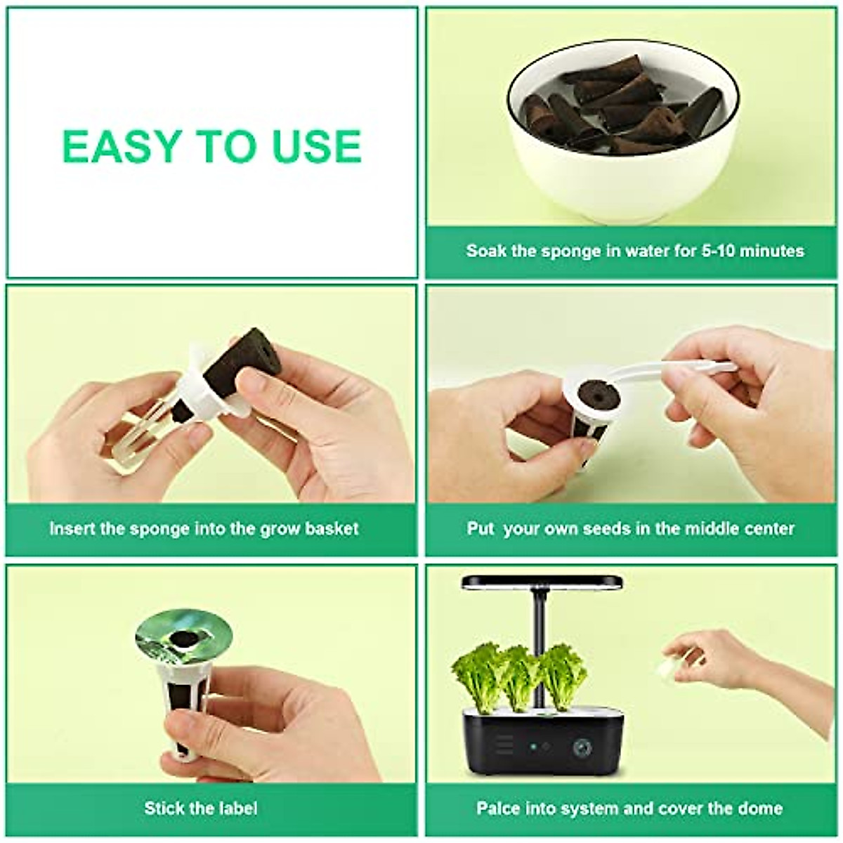 101pcs Seed Pod Kit, Grow Anything Kit Hydroponic Seed Kit Hydroponics Garden Accessories with 20 Grow Baskets, 20 Transparent Insulation Lids, 40 Grow Sponges, 20 Plant Labels