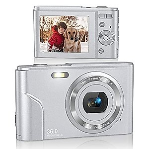 Lecran Digital Camera FHD 1080P 36.0 MP Vlogging Camera with 16X Digital Zoom, LCD Screen, Compact Portable Mini Cameras for Students, Teens, Kids (Silver Grey)