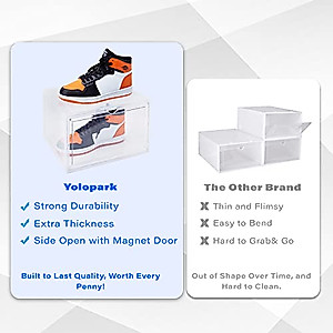 YOLOPARK Shoe boxes X-Large Clear Plastic Stackable Side Door Sneaker Display Case Pack of 4, Shoe Containers for Closet with Lids Shoe Storage Boxes Fit Size Up to US Men's 14 (4 Pack Clear)
