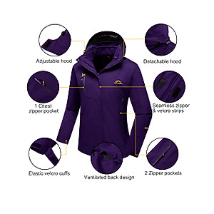 MAGCOMSEN Winter Coats for Women Winter Jacket Women Snowboard Jacket 3 In 1 Jacket Waterproof Insulated Skiing Jacket Dark Purple M