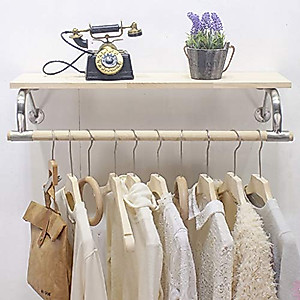 FKhanger Wooden Wall Clothes Rack - Wall Mounted Garment Rack with Wood Shelf,Clothing Display Rack for Clothing Retail Store,Home,Chrome Bracket (Size : 120×28×20cm)