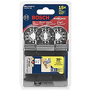 BOSCH OSL114JF-3 3-Pack 1-1/4 In. Starlock Oscillating Multi Tool Wood Curved-Tec Bi-Metal Xtra-clean Plunge Cut Blades for Applications in Cutting Wood, Hardwood, Laminate