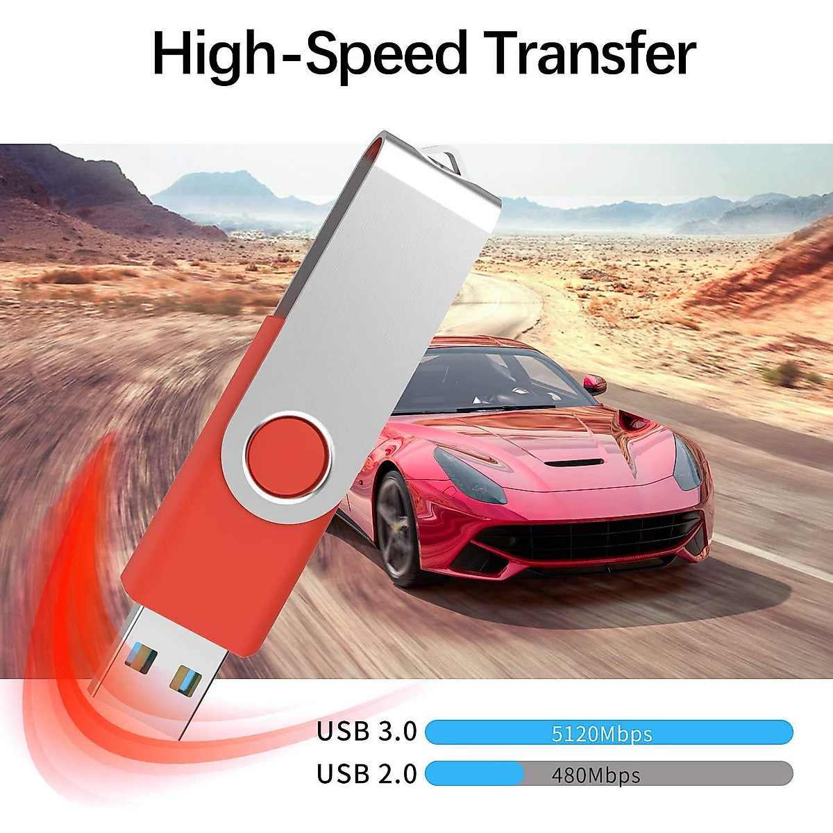 TOPESEL 5 Pack 64GB USB 3.0 Flash Drive Memory Stick Thumb Drives (5 Mixed Colors: Black Blue Green Red Silver)