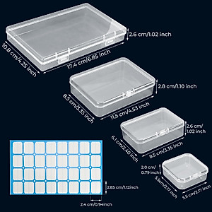 DLOnline 30 Pieces Mixed Sizes Rectangular Mini Clear Plastic Empty Storage Containers Boxes with Lids and Labels, for Art Craft Jewelry Projects and Other Small Items