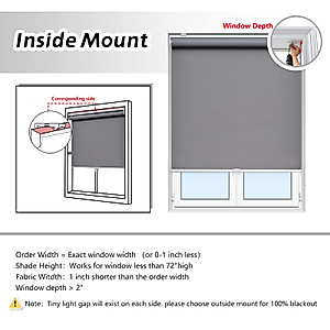 AOSKY Roller Window Shades Blackout Blinds for Windows Cordless Bedroom Shade Room Darkening Shades Door Blinds with Thermal Insulated Easy to Install for Home，Office，Bathroom W30xL72 Grey