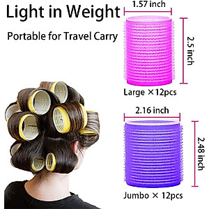 Hair Rollers, 24 Pack Self Grip Salon Hairdressing Curlers, Hair Curlers Sets, DIY Curly Hairstyle, Mother's Day gifts for Women Mom Wife Daughter, Colors May Vary (12xJumbo+12xLarge)
