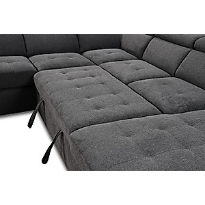 RENDGO 125" U Shaped Sectional Sofa with Pull-Out Bed, Sofa Bed with Adjustable Headrests Storage Chaise, Upholstered Oversized Sectional Sleeper Couch with Ottoman for Living Room,Dark Grey
