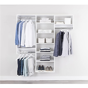 Closet Kit with Hanging Rods & Shelves - Corner Closet System - Closet Shelves - Closet Organizers and Storage Shelves (White, 66 inches Wide) Closet Shelving