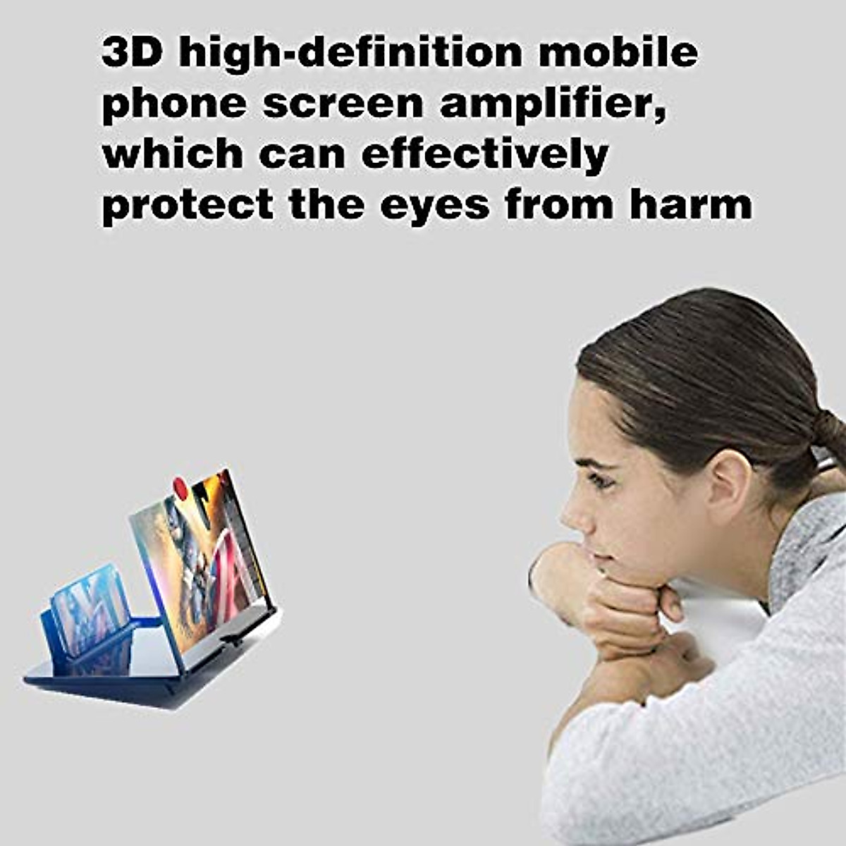 Junrbx Screen Magnifier Amplifier, New Generation Phone Holder Screen Amplifier, 3D HD Video and Gaming Phone Projector-with Foldable Phone Stand, Supports All Smartphones