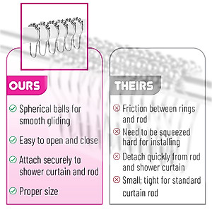 Slick- Shower Curtain Rings, 12 Pack, Shower Curtain Hooks, Shower Rings, Shower Curtain Hooks Rust Proof, Shower Rings for Curtain, Silver Shower Curtain Hooks, Shower Curtain Hangers