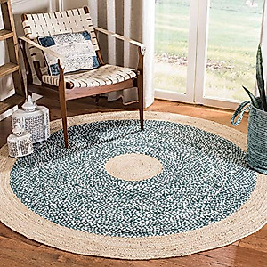 SAFAVIEH Cape Cod Collection 6' Round Gold / Natural CAP210D Handmade Braided Jute & Cotton Area Rug