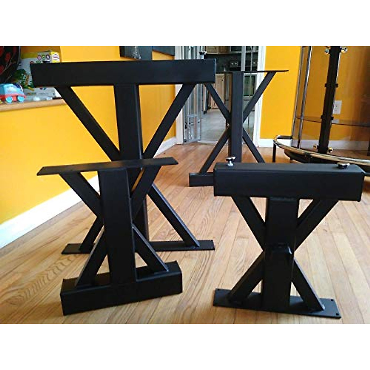 28 inch Metal Bench and Dining Legs Set of 4| Trestle-Shape Heavy Duty Table Legs Metal Couch Legs Furniture Legs| Black Metal For Wood Stone Glass Tabletops| Metal Legs for Coffee Table (16 inch)