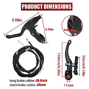 Stylemafia Complete V Bike Brake Set, Front and Rear Bike MTB Brake,Inner and Outer Callipers Cables Lever Kit with Calipers Levers Cables Multi-Tool Wrenches (Black)