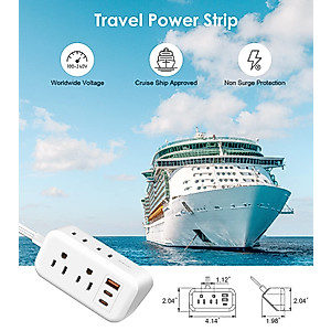 30W Power Strip USB C,5ft Black Extension Cord with USB C Ports, Small Portable Power Strip for Travel Home, Flat Plug 4 Outlet 3 USB Ports PD Fast Charging Cruise Power Strip Cruise Approved
