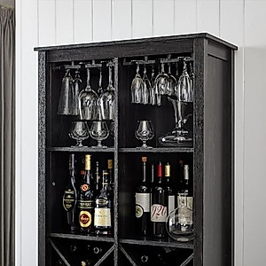 Home Source 72" Wood Exquisite Bar Wine Cabinet with Storage,Liquor Cabinet with Removable Wine Racks,Bookcase,Kitchen Pantry Storage Cabinet for Kitchen,Dining Room, Living Room,Espresso