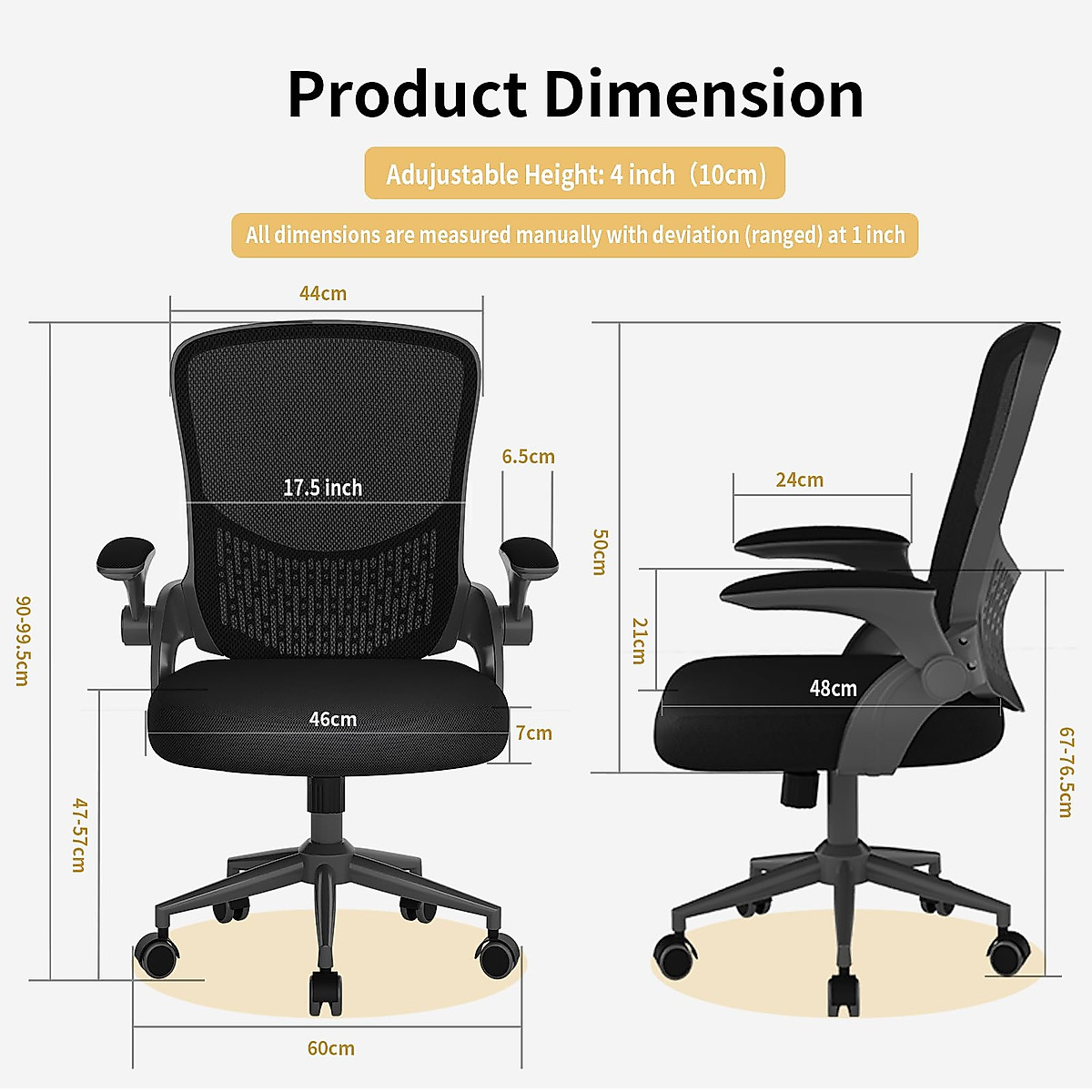 naspaluro Ergonomic Office Chair, Mid Back Ergonomic Desk Chair with Flip-Up Arms and Lumbar Support,Adjustable Height Mesh Computer Chair for Home Office,Study,Work, Black