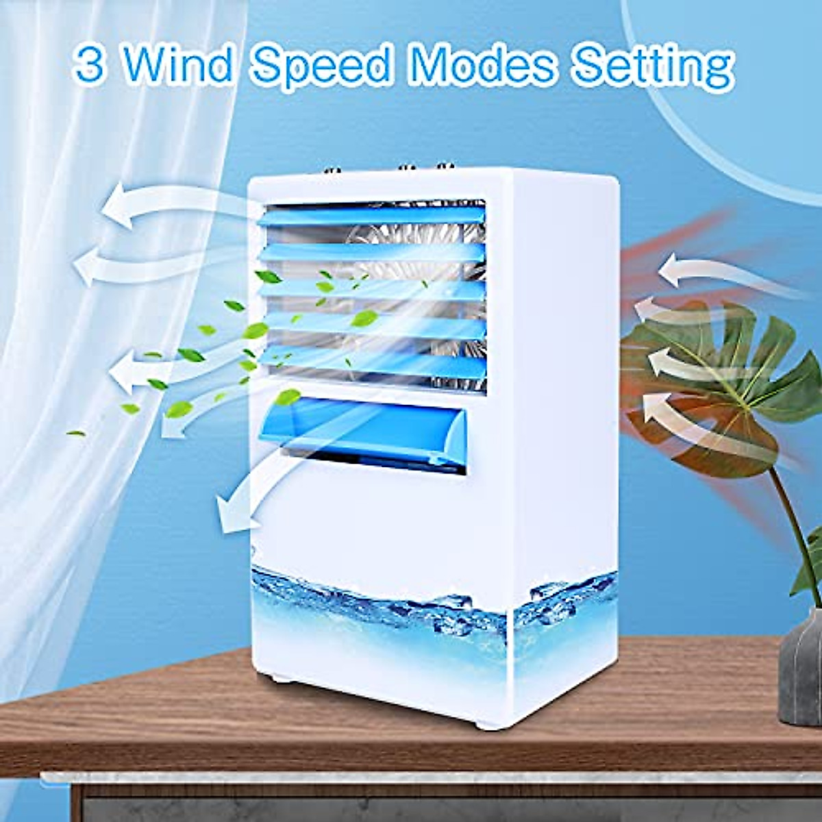 Portable Air Conditioner Fan, Mini Air Cooler Desk Fan with Icebox, 4-in-1 Evaporative Air Cooler with 3 Fan Speeds, Quiet Mini Air Conditioner for Home & Office, Portable Air Humidifier
