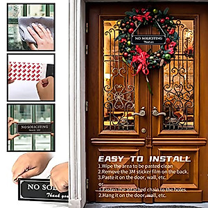 BEDEONE No Soliciting Sign for House, Strong Self Adhesive No Soliciting Signs for home, Hanging No Solicitors Sign for Front Door - Premium Frosted Material with Digitally Printed, Come with Chain