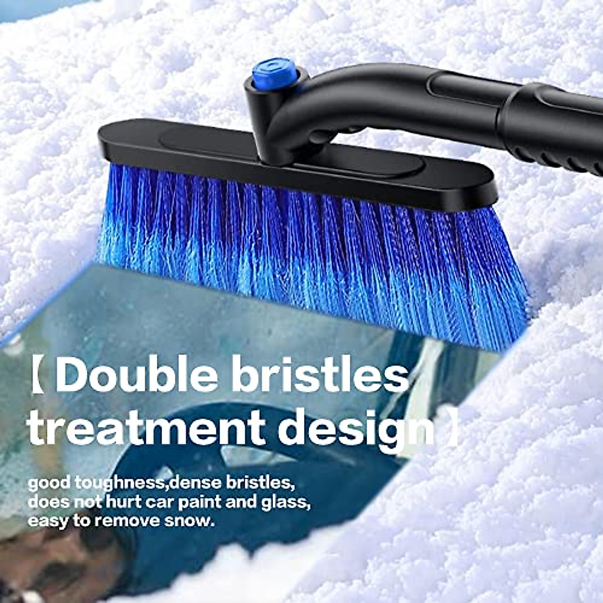 VARGTR Ice Scraper with Brush for Car Windshield,3 in 1 Ice Scrapers for Car Windshield,32" Ice Scraper Grip 360° Degree Rotation,Extendable Snow Removal Tool with Ergonomic Foam Grip (Blue)