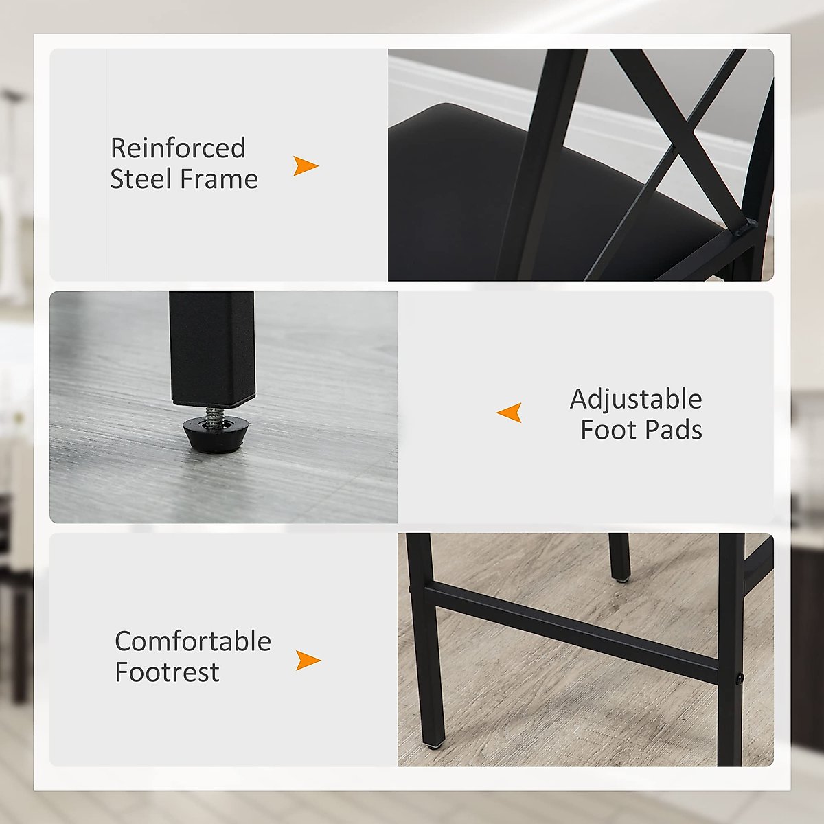 HOMCOM 3 Piece Bar Table and Chairs Set, Dining Table Set with PU Padded Stools and Steel Frame for Kitchen, Small Spaces, Brown