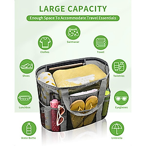 Extra Large Mesh Tote Bag with Multiple Pockets, Heavy Duty Beach Bag for Family Trip Camping Swimming