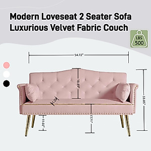 Auvsoce Upholstered Sofa Chair with Stylish Golden Decor,55-inch Modern Sofa Couch with 2 Side Pockets,Couch with Tufted Backrest for Living Room Bedroom Office (Pink)