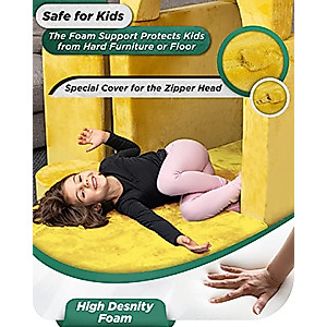 Lunix LX15 14pcs Modular Kids Play Couch, Child Sectional Sofa, Fortplay Bedroom and Playroom Furniture for Toddlers, Convertible Foam and Floor Cushion for Boys and Girls, Yellow