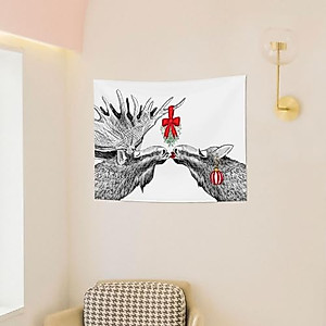 Mosytuky Moose Kissing Under Mistletoe Tapestry Wall Hanging Decor For Living Room Bedroom Dorm Classroom Office Decor 29x37 Inch