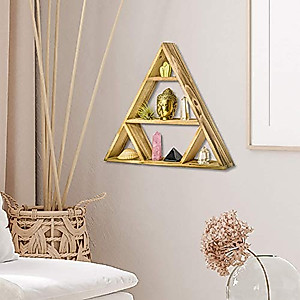 Triangle Shelf for Crystals and Healing Stones Display Floating Shelf, Large 19" Rustic Wood Wall Shelf or Tabletop Home Decor for Bedroom, Bathroom, Living Room, Office, Altar