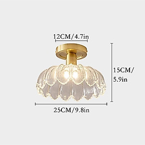 LONGDU Nordic Style Gold Ceiling Lamp,Semi Flush Mount Ceiling Light Fixture, Flower Glass Shade Ceiling Lights,for Bedroom Office Stairs Hotel Living Room Kitchen Hallway