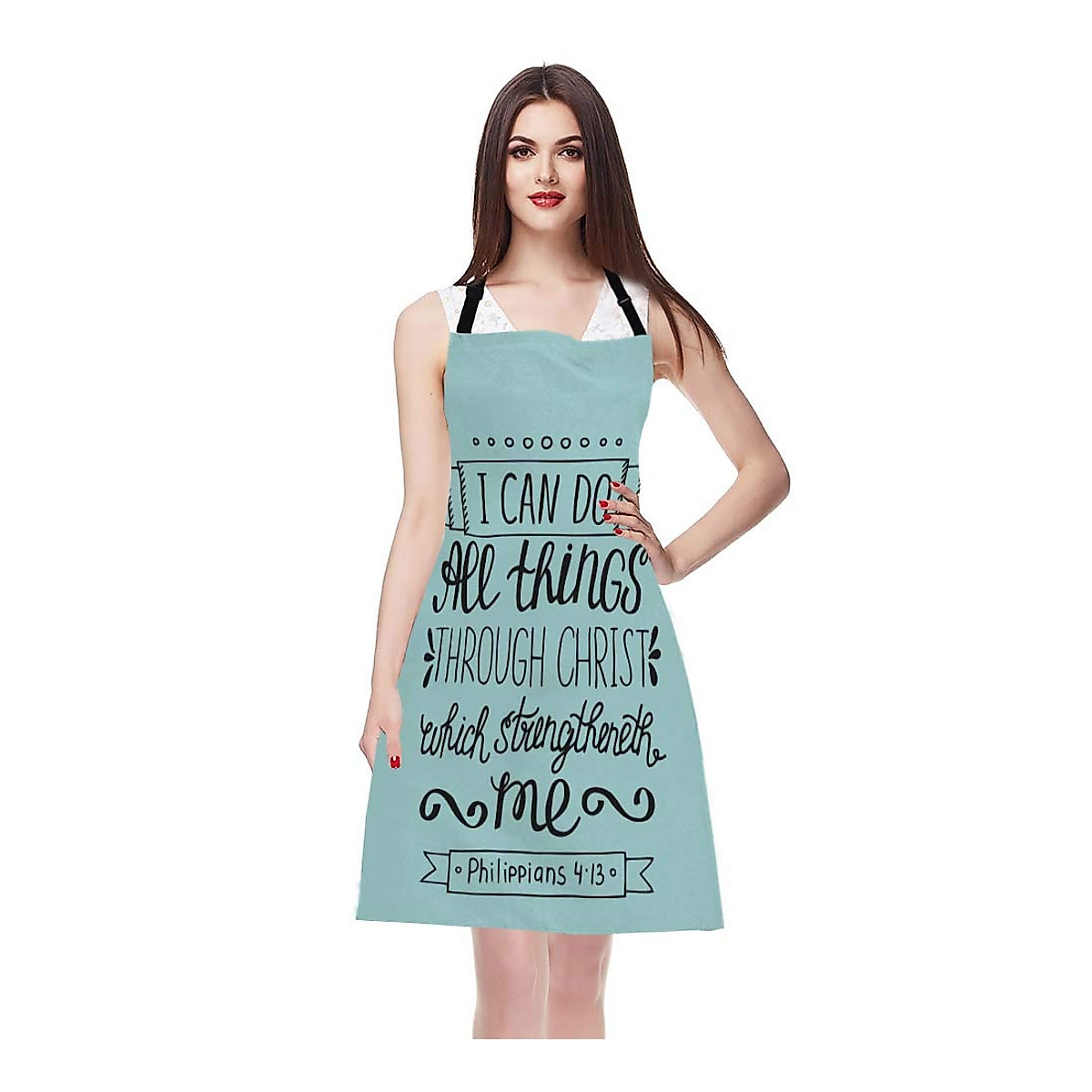 EKOBLA Bible Verse Aprons With I Can Do All Things Through Christ Christian Lettering Quote Waterproof Resistant Chef Cooking Kitchen BBQ Adjustable Aprons for Women Men 27x31 Inch