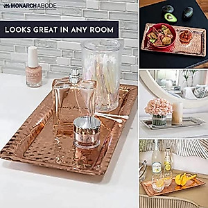 Monarch Abode Decorative Tray, Bathroom Counter Organizer, Vanity Tray, Kitchen Counter Storage, Hand-Hammered Platter, Nickel-Plated, 12" x 6"