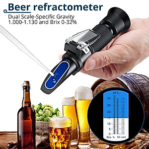 ALLmeter Brix Refractometer with ATC Dual Scale Specific Gravity 1.000-1.130 and Brix 0-32% Digital Handheld Homebrewing Tool for Beer and Wine Makers Homebrew Brix Meter Fruit Sugar Content